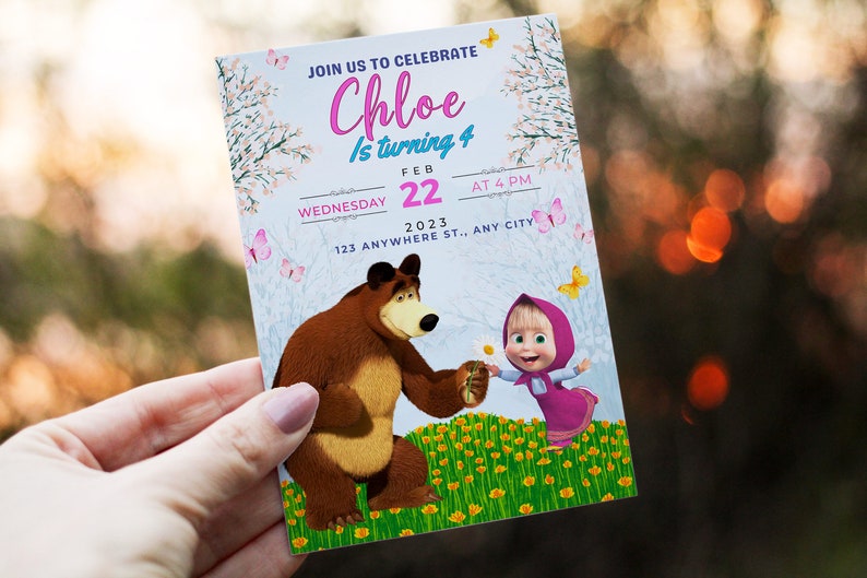 Buy Masha and the Bear Invitation Thank You Card Free Cupcakes Toppers ...