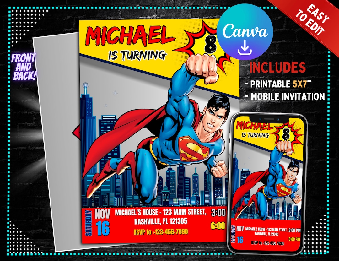 Superman Birthday Invitation Superman Birthday Party Invite - Etsy