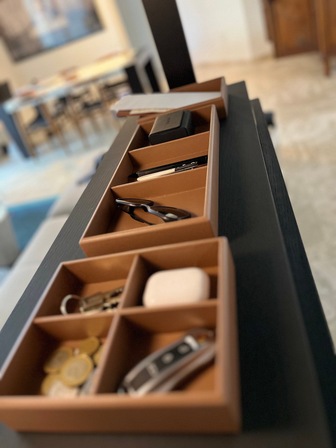 Fancy Butler Leather Tray With Dividers - Etsy