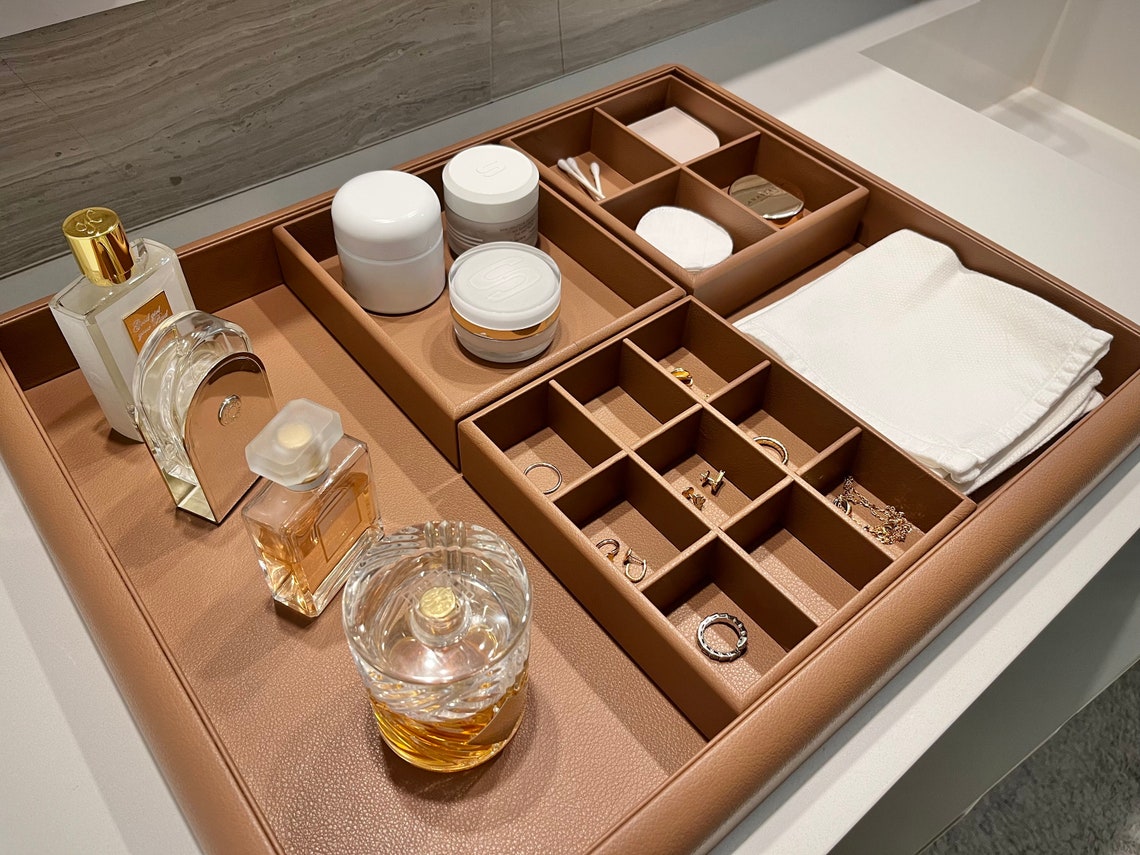 Fancy Butler Leather Tray With Dividers - Etsy