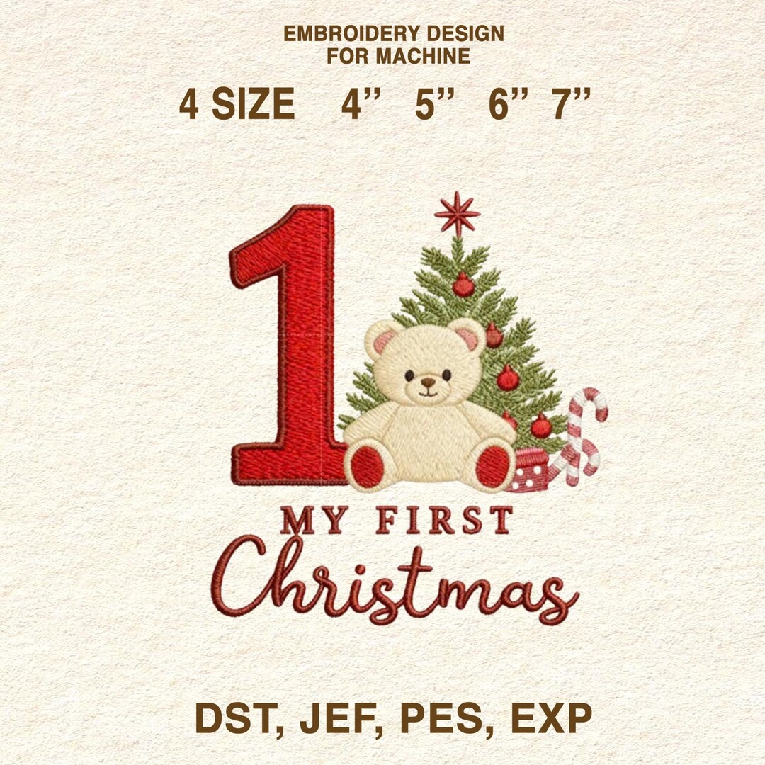 1st Christmas Embroidery Design, Baby Boys Machine Embroidered Design ...