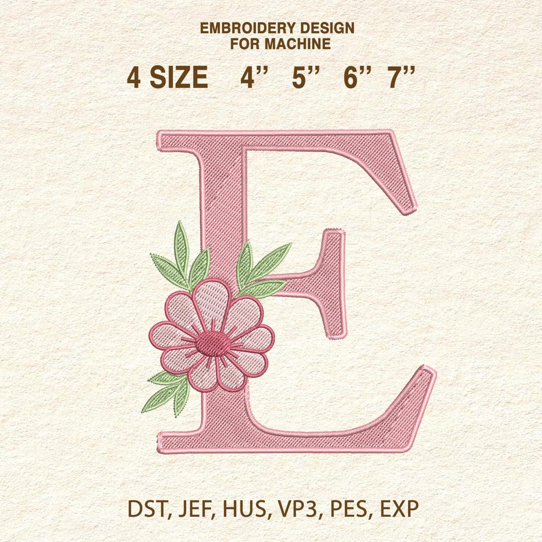 Floral Letter E Monogram Machine Embroidery Design, Flower Monogram ...
