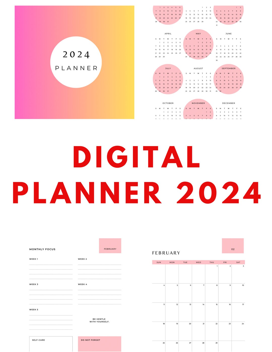 2024 Monthly Calendar Editable Printable Planner, Monthly Overview ...