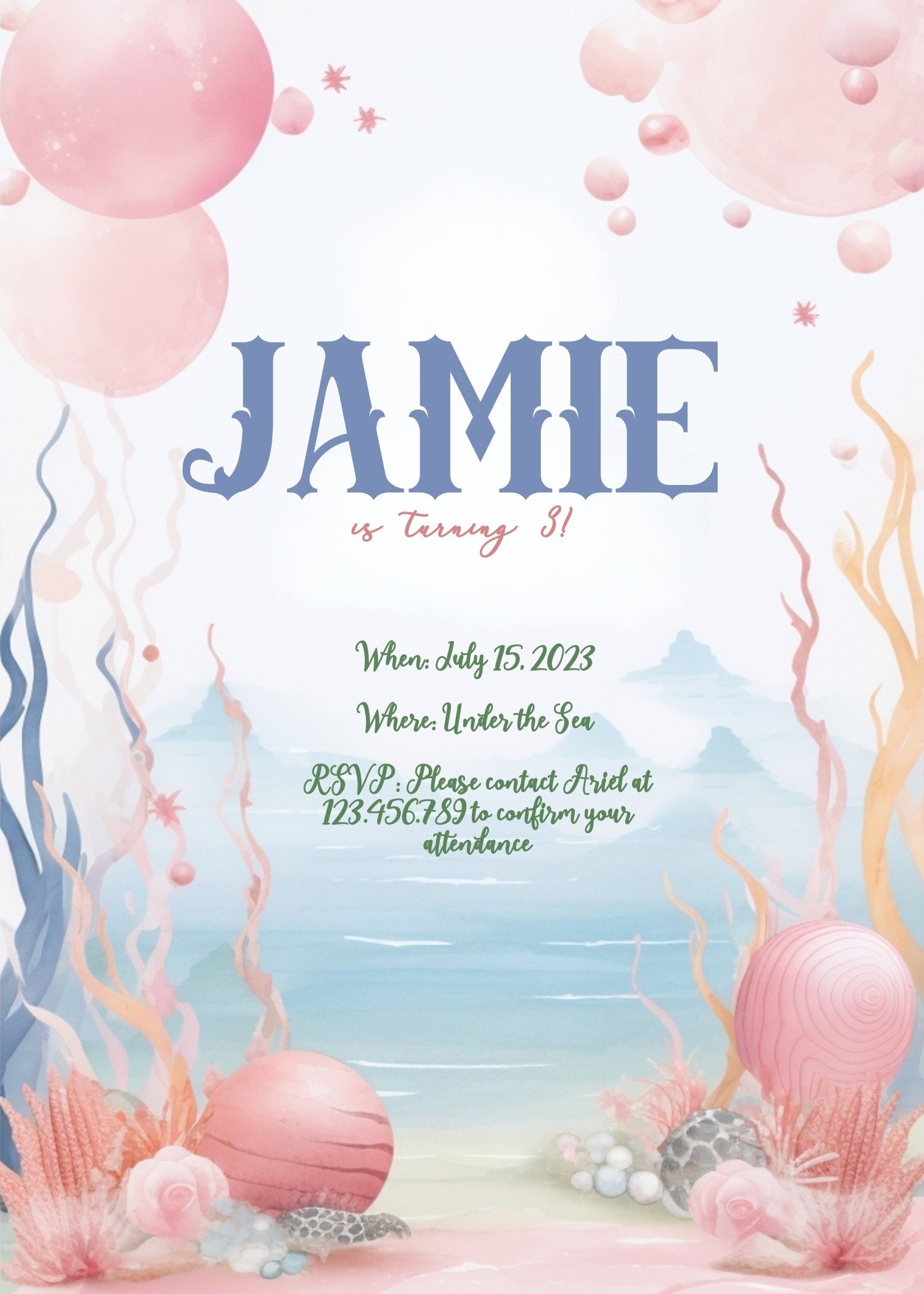 Editable Downloadable Digital Invitation Under the Sea Themed - Etsy