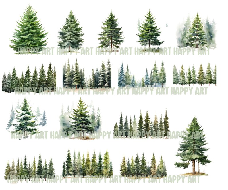 Watercolor Pine Trees Clipart Watercolor Forest Download - Etsy