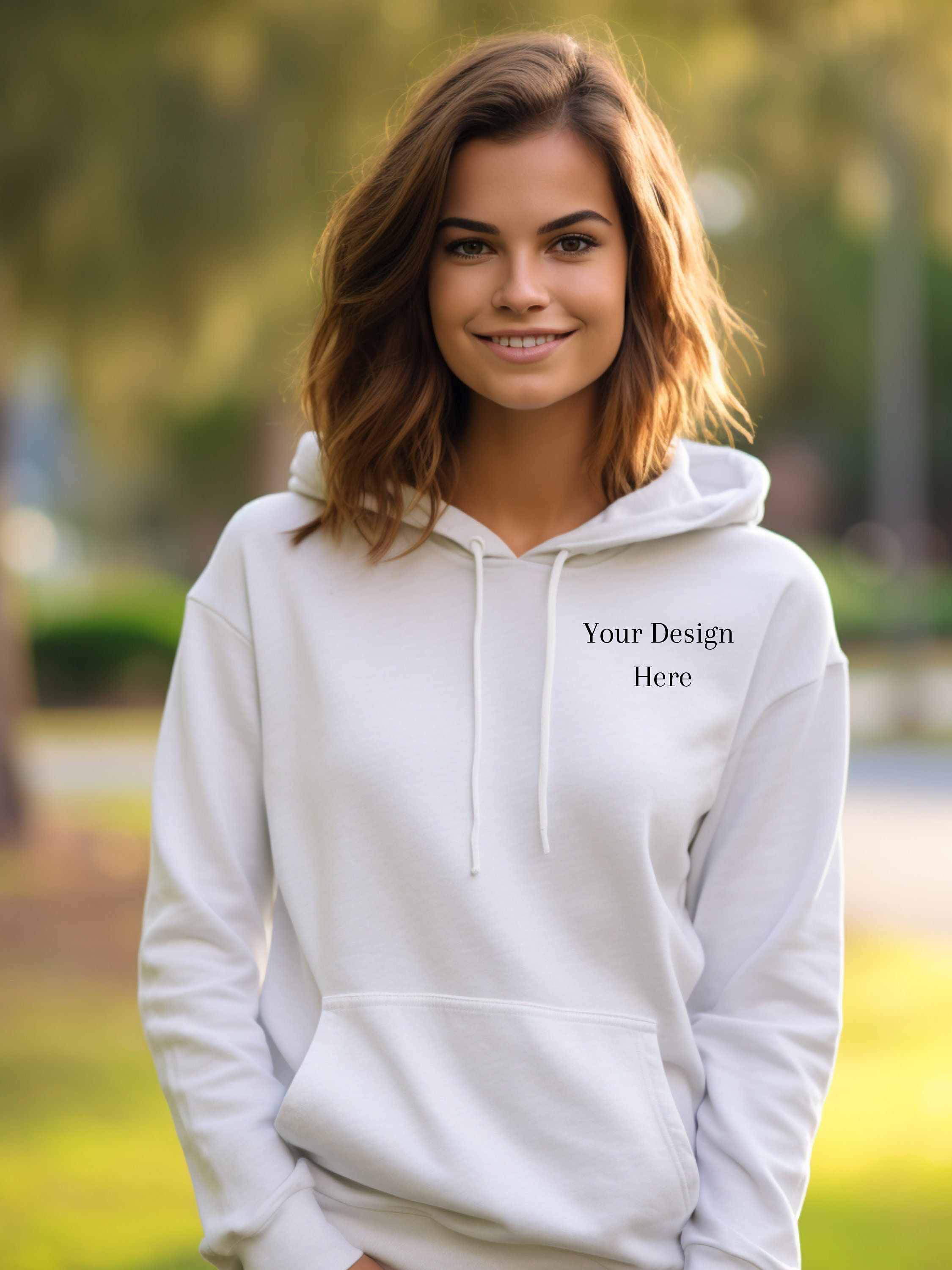 Gildan 18500 White Hoodie Mockup G185 Hooded Sweatshirt Mockup Model