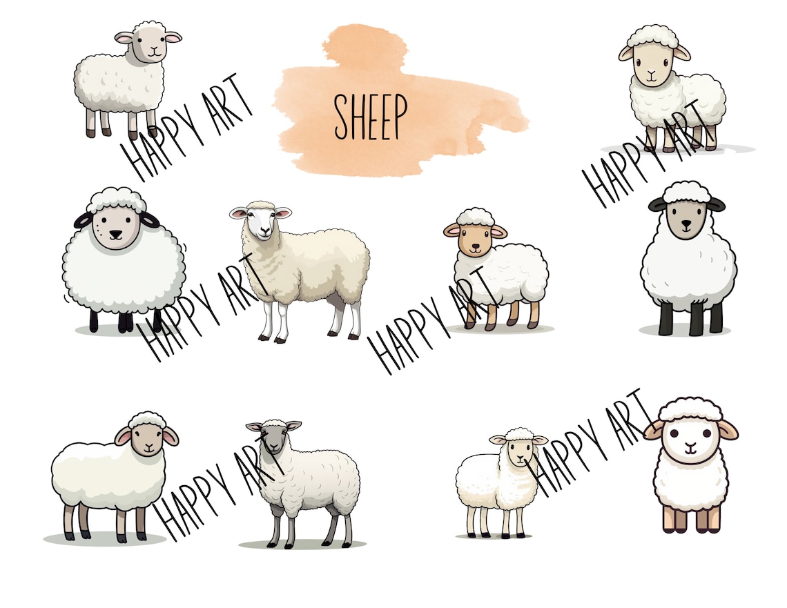 Farm Animal Clip Art, Sheep Clipart, 30 Images, Sheep, Lambs, Rams, PNG ...