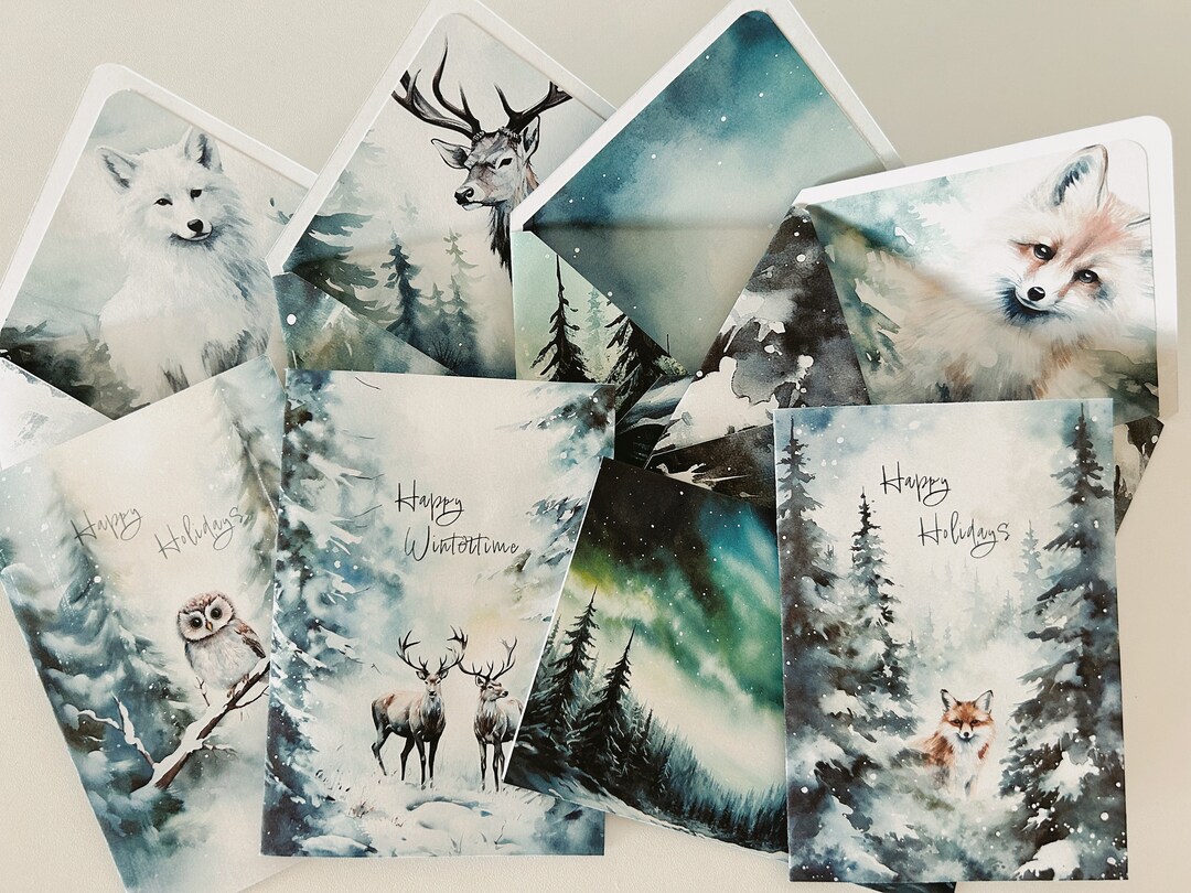 Winter Woodland Stationary Kit, Holiday Greeting Cards, Forest ...