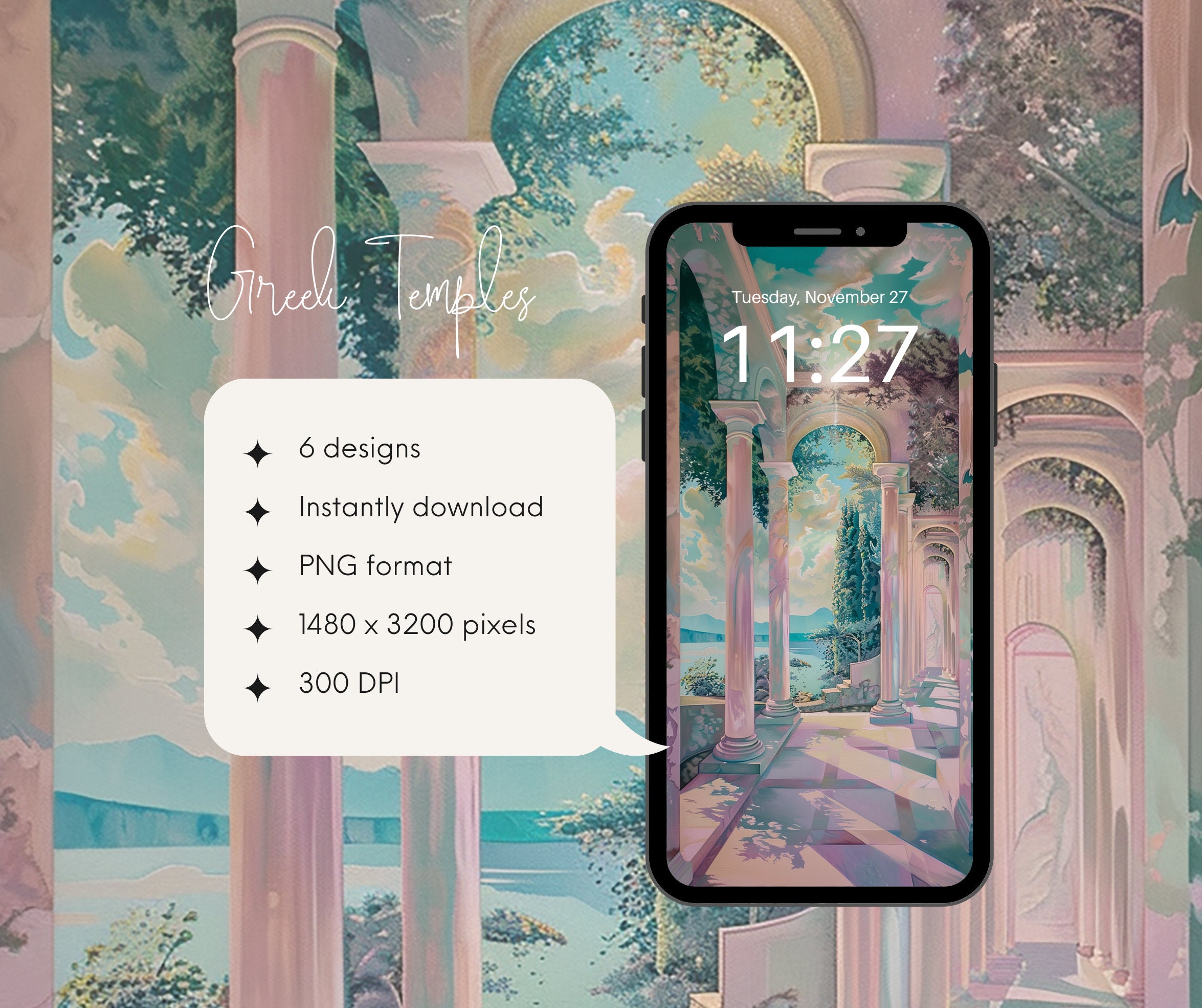 Greek Temple iPhone Wallpaper | Ethereal Lock Screen (set of 6 ...