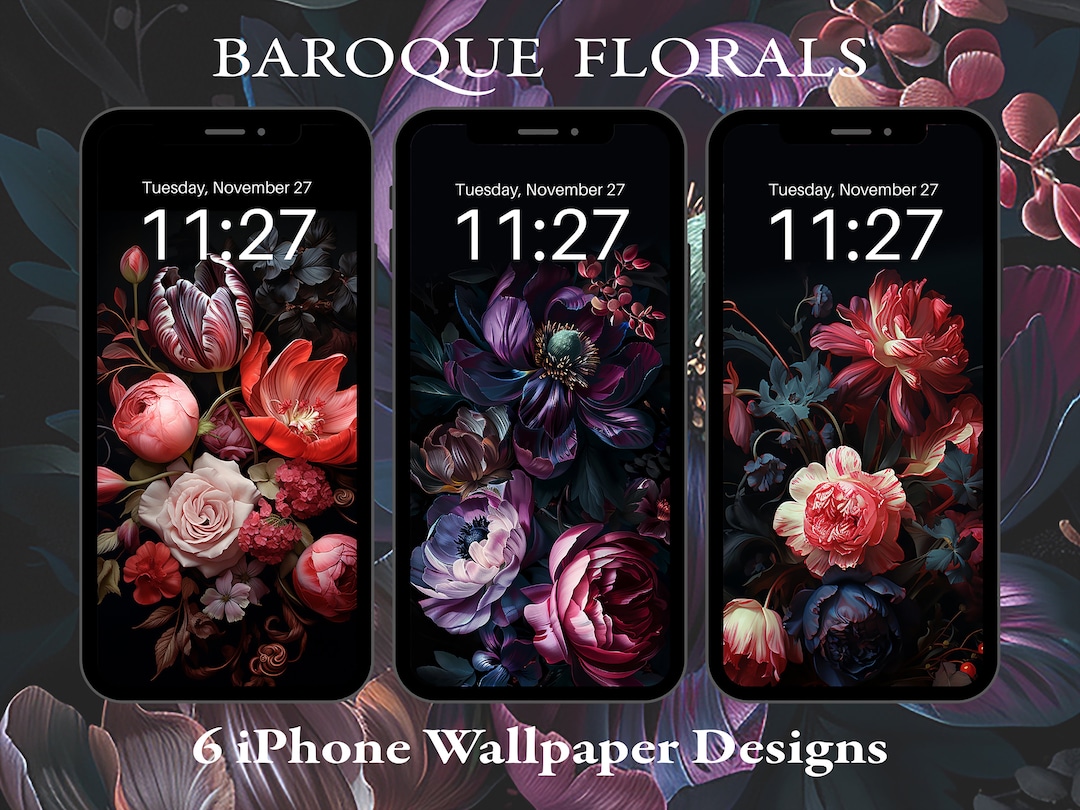 Dark Baroque Florals iPhone Wallpaper Bundle | Set of 6 | Instant ...
