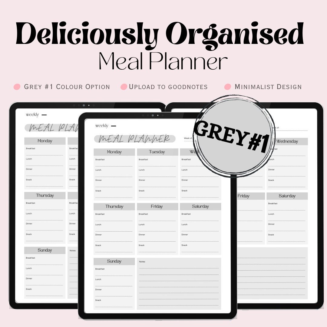 GREY1 Digital Meal Planner Printable PDF Digital Download Goodnotes ...