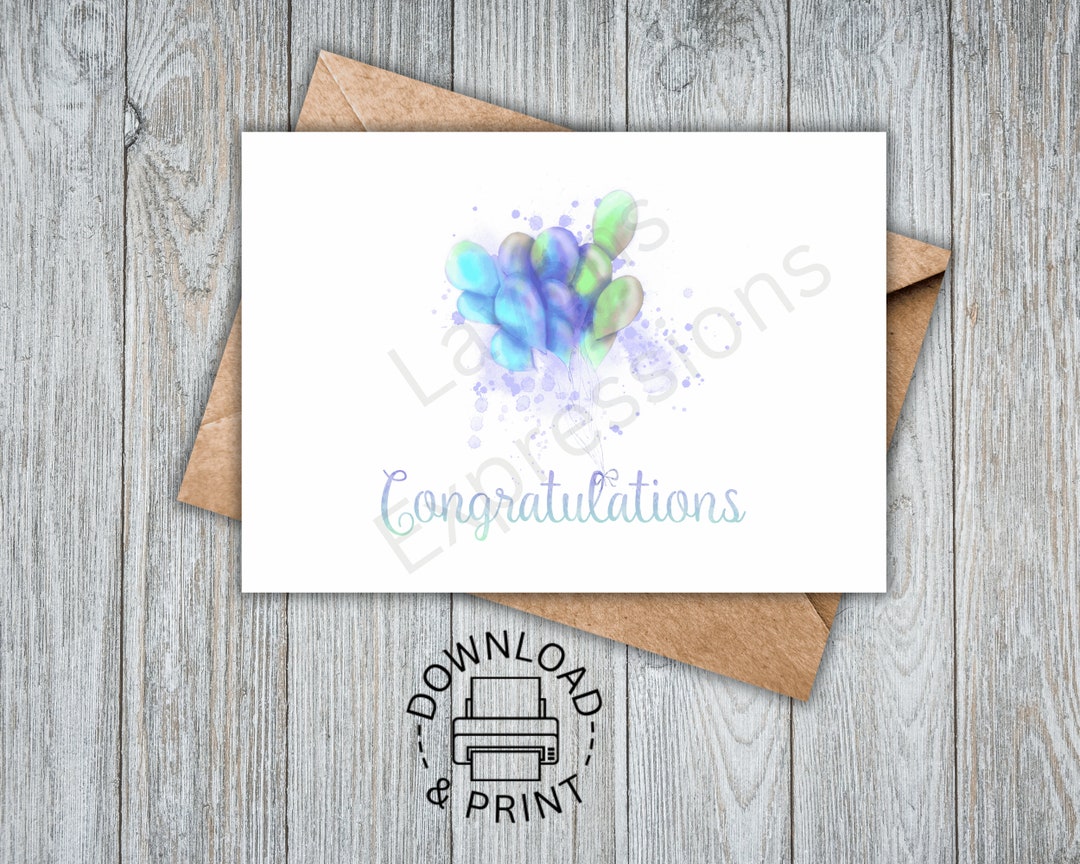 Printable Congratulations Cards Watercolour Balloons - Etsy