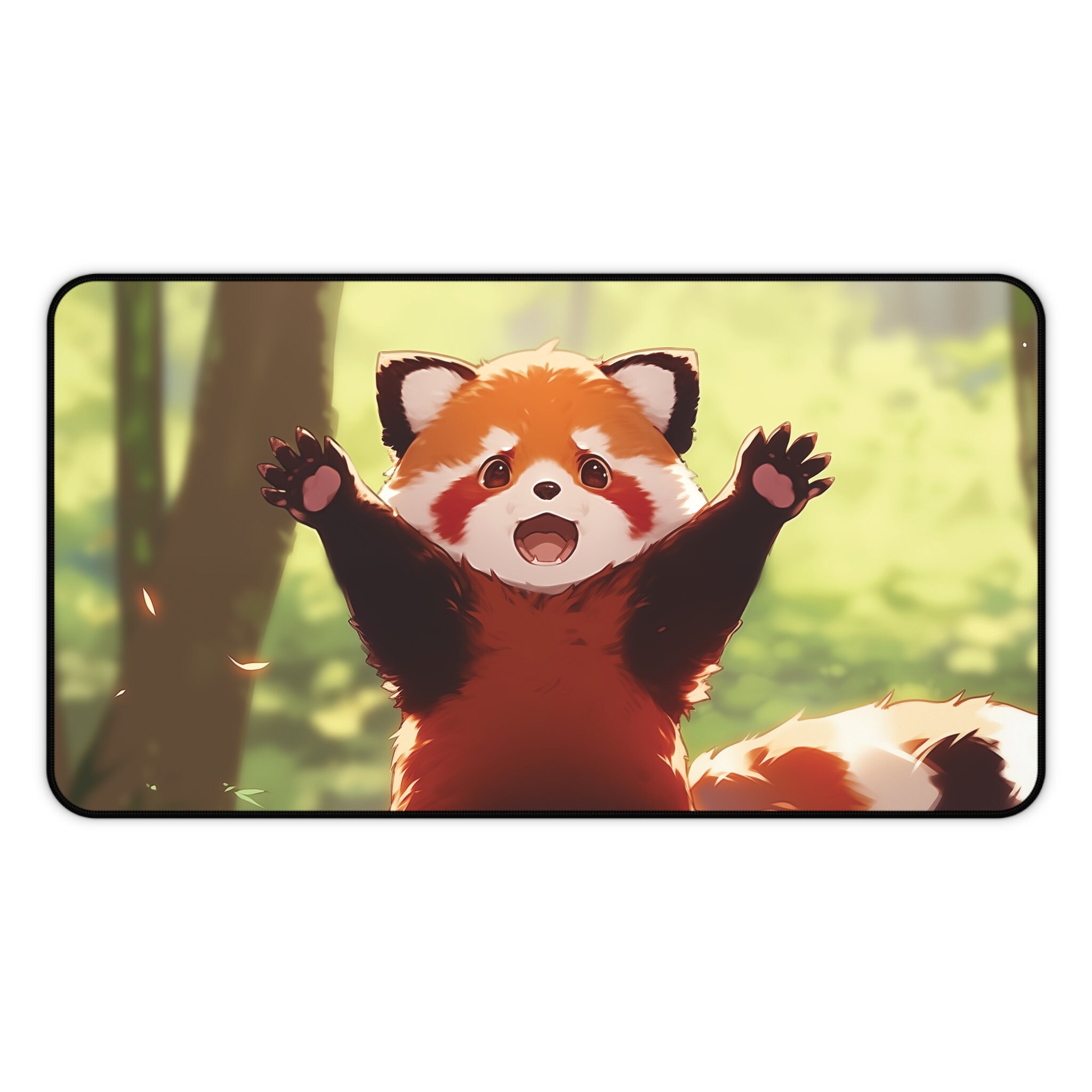 Cute Red Panda Standing With Hands up Desk Mat, Kawaii Red Panda Desk ...