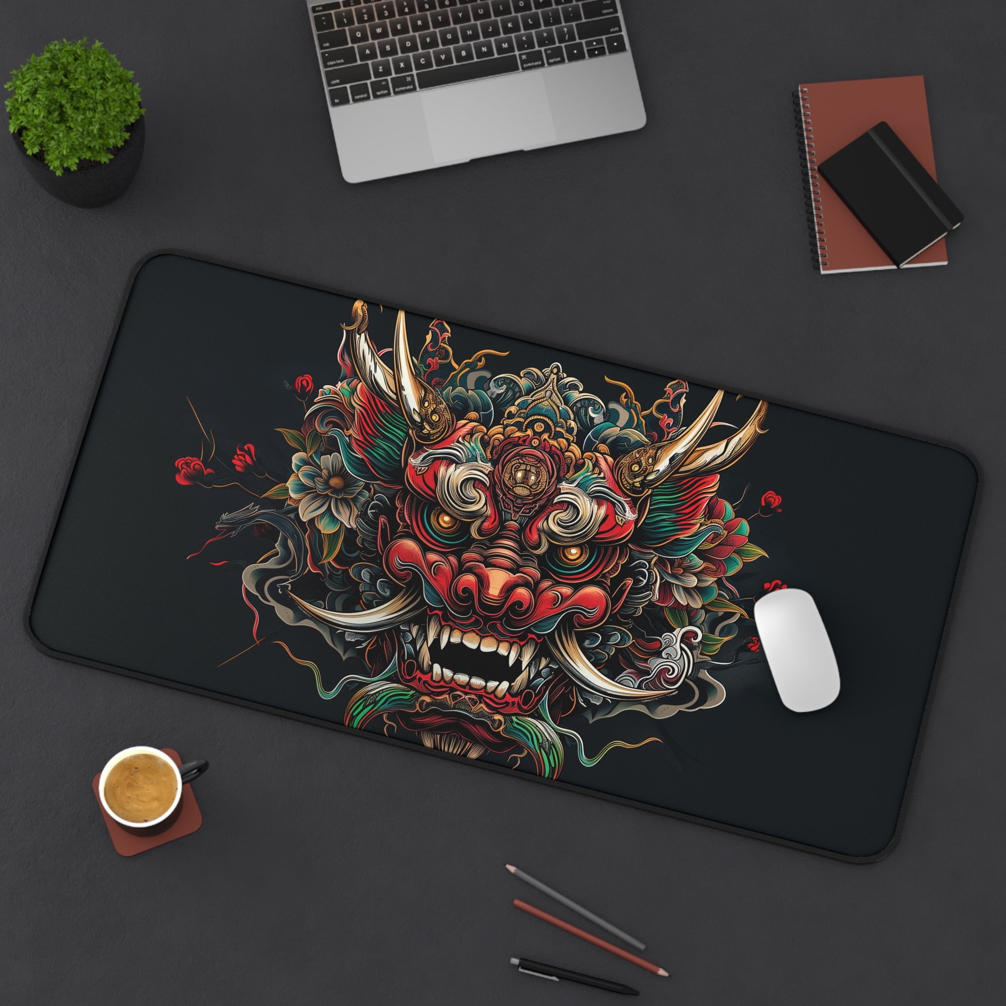 Yakuza Inspired Oni Mask Design Desk Mat, Cool Oni Mask Tattoo Design ...