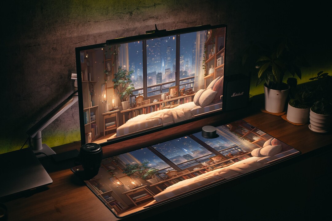 Cozy Lofi Bedroom Desk Mat, Lofi Chill Vibes Deskmat for Office, XXL ...