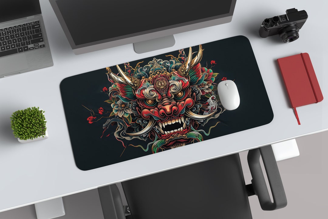 Yakuza Inspired Oni Mask Design Desk Mat, Cool Oni Mask Tattoo Design ...