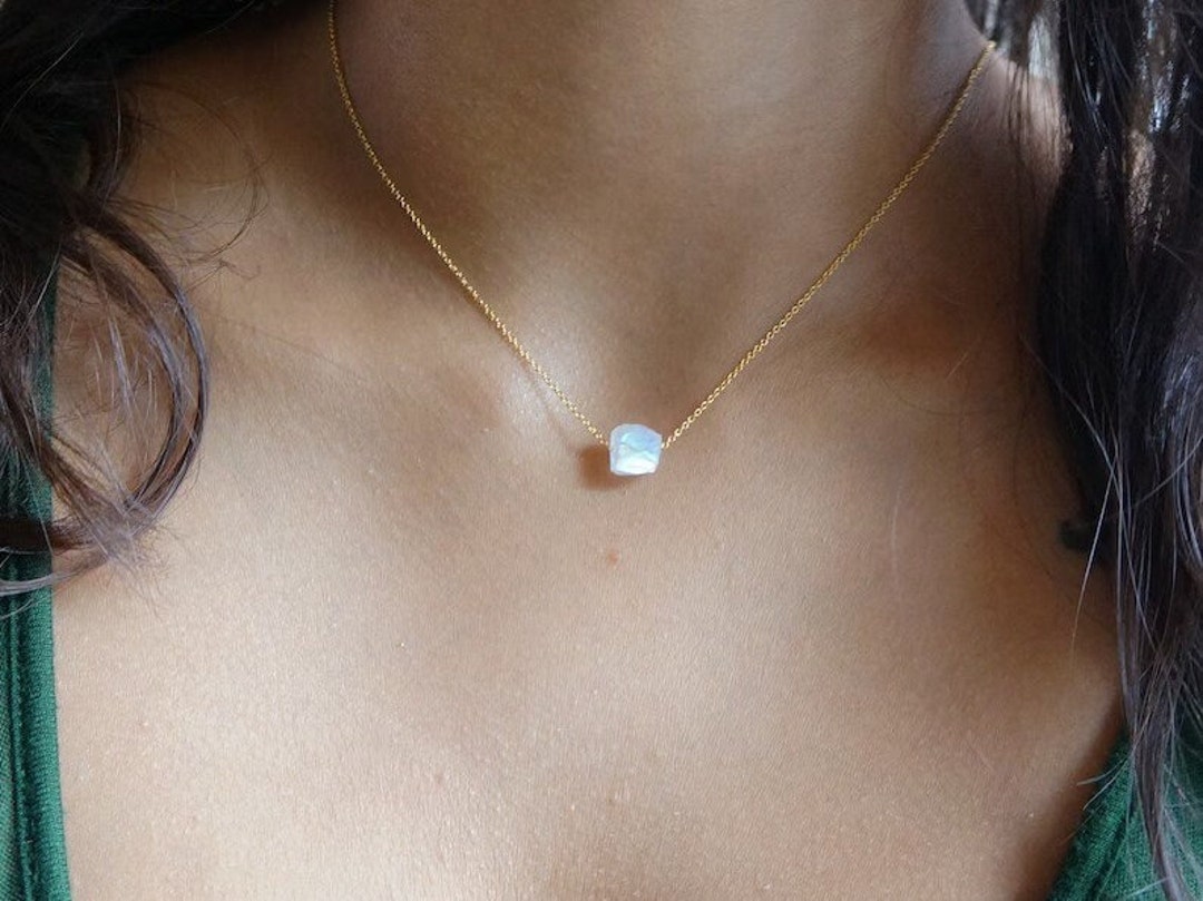 Raw Moonstone Necklace, Moonstone Raw, Rainbow Moonstone Crystal Necklace, Flash Moonstone ...