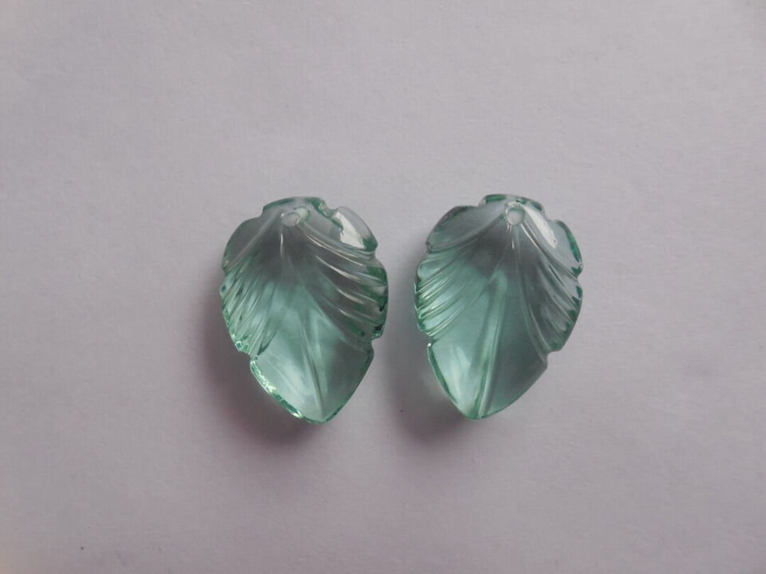 Hand Carved Lab Grown Aquamarine Heated Leaf Pendant Bead Drilled ...