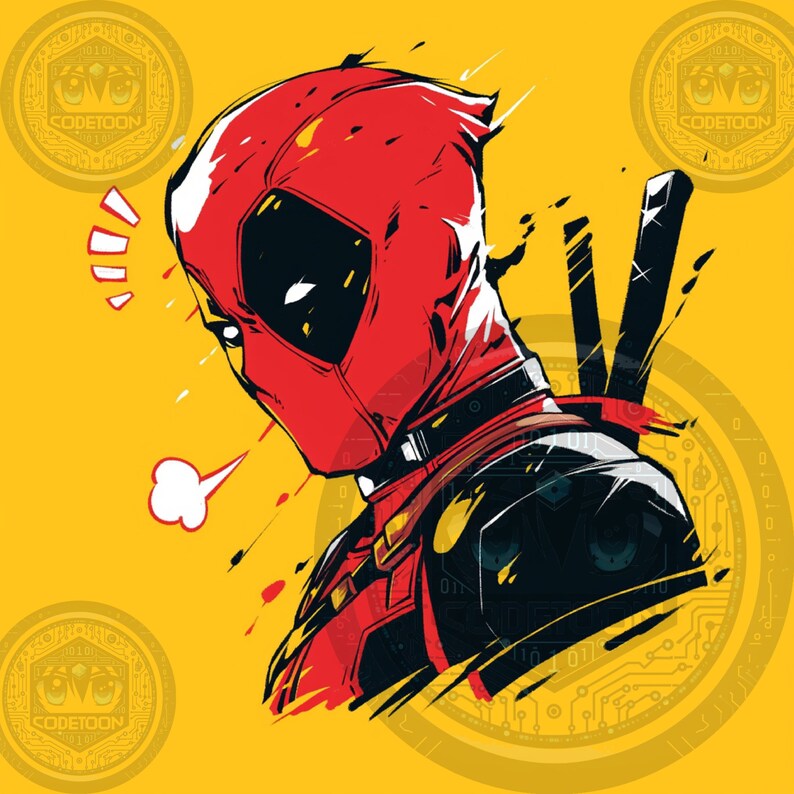 Deadpool 300 DPI PNG Minimalist Anime Style Red and Black Hero Art ...