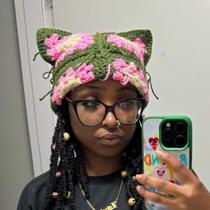 Crochet Granny Square Cat Ear Beanie Hat - Etsy