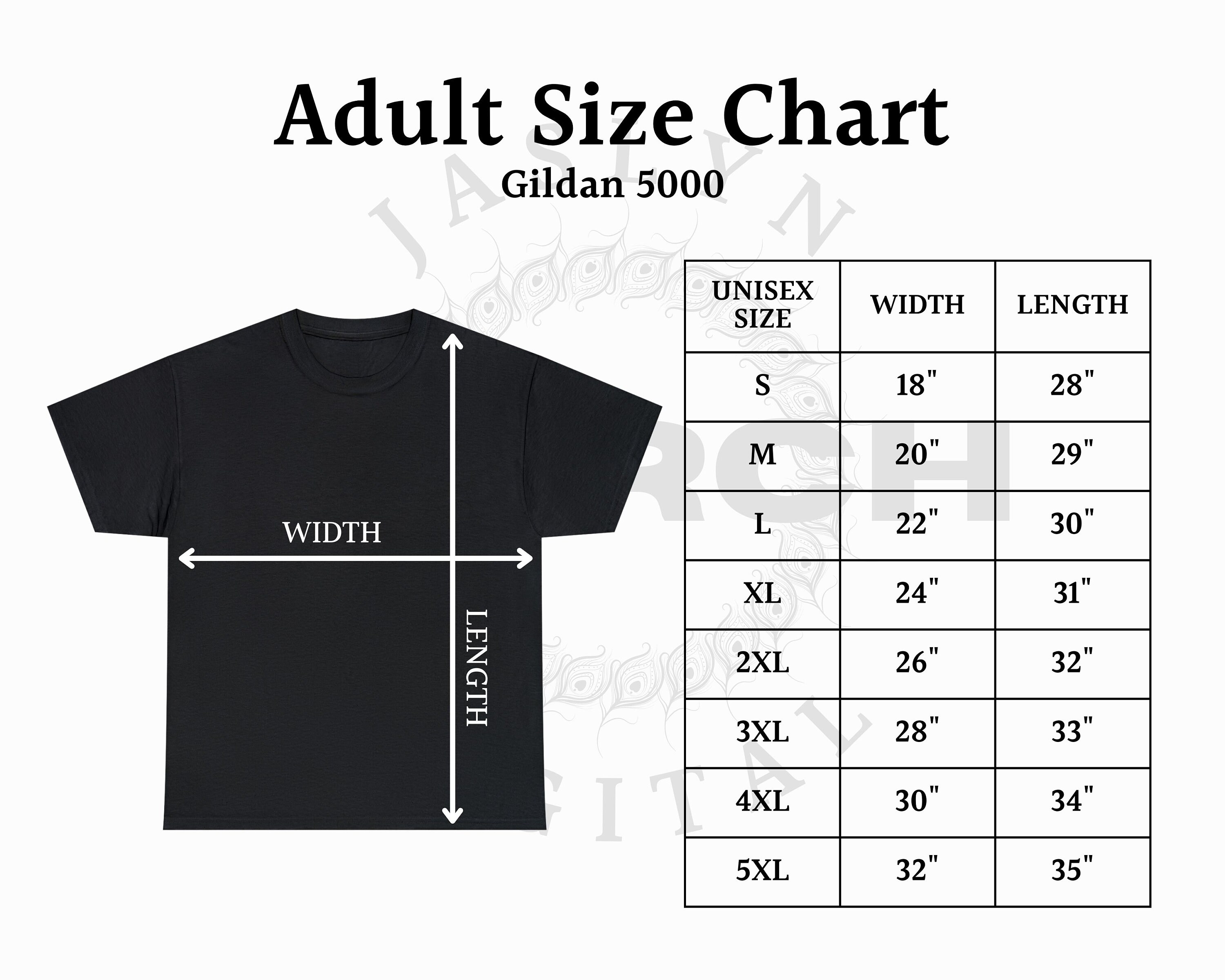 Instant Download 5000 Gildan Size Chart, Unisex Heavy Cotton Tee, Adult ...