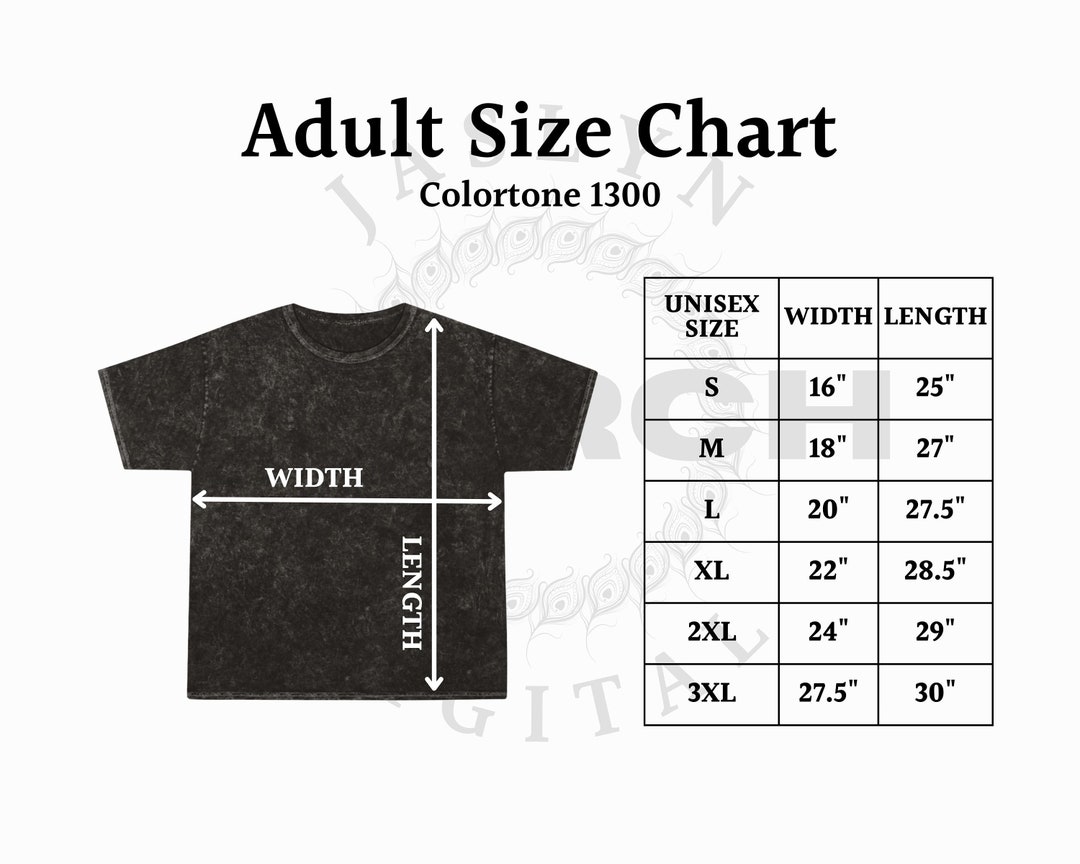 Instant Download 1300 Colortone Size Chart, Unisex Mineral Wash T-shirt ...