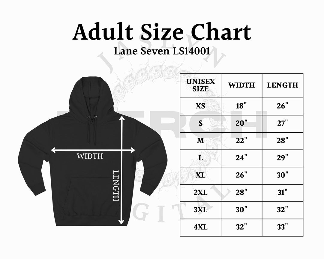 Instant Download LS14001 Lane Seven Size Chart, Unisex Premium Pullover ...