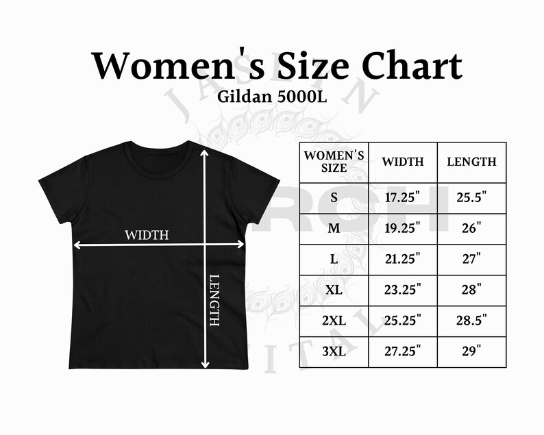 Instant Download 5000l Gildan Size Chart Womens T Shirt Midweight