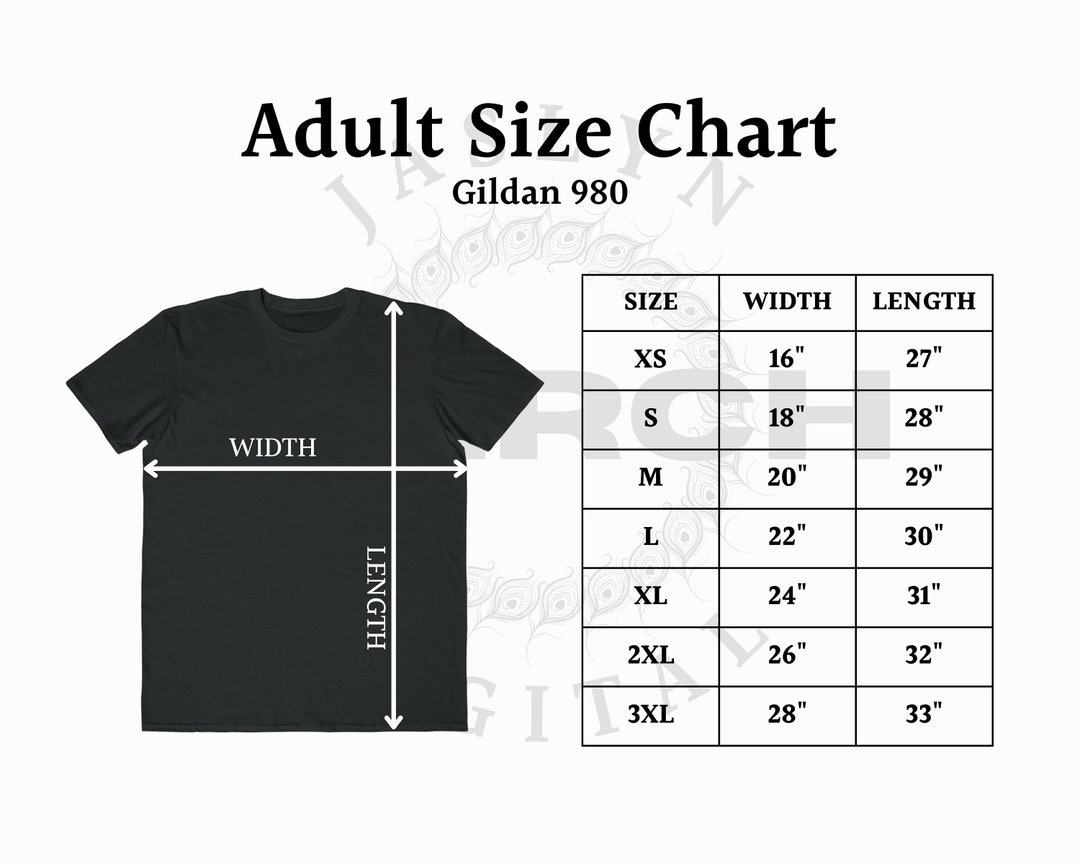 Instant Download 980 Gildan Size Chart Men's Lightweight - Etsy