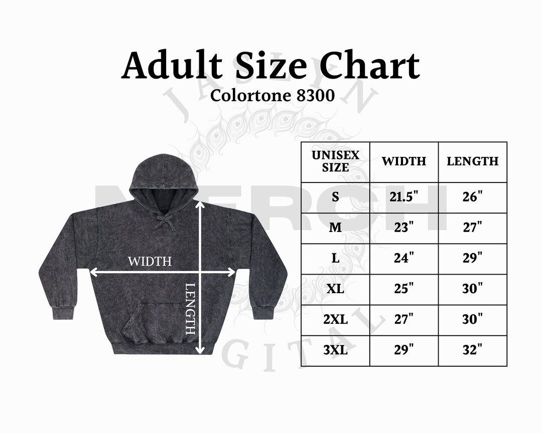 Instant Download 8300 Colortone Size Chart, Unisex Mineral Wash Hoodie ...