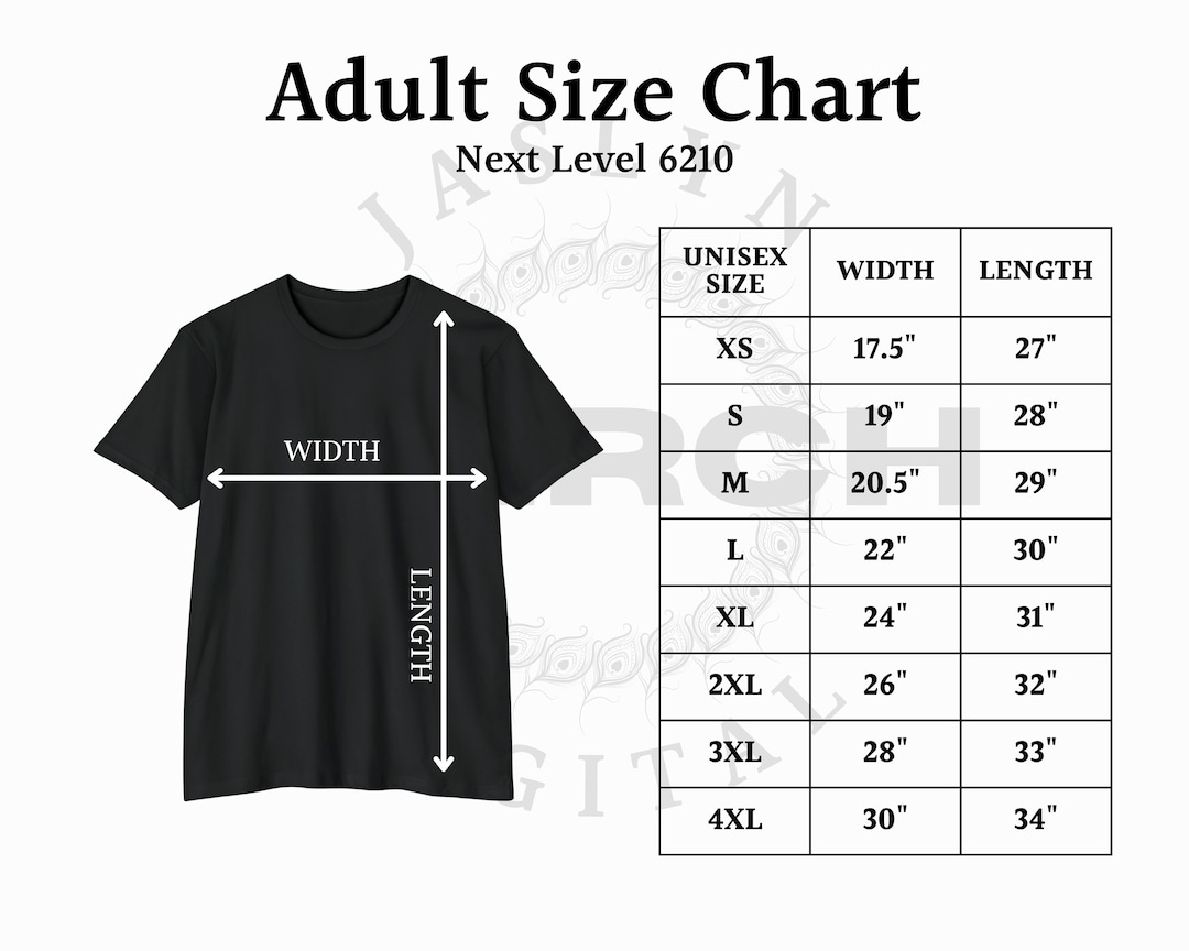 Instant Download 6210 Next Level Size Chart, Unisex CVC Jersey T-shirt ...