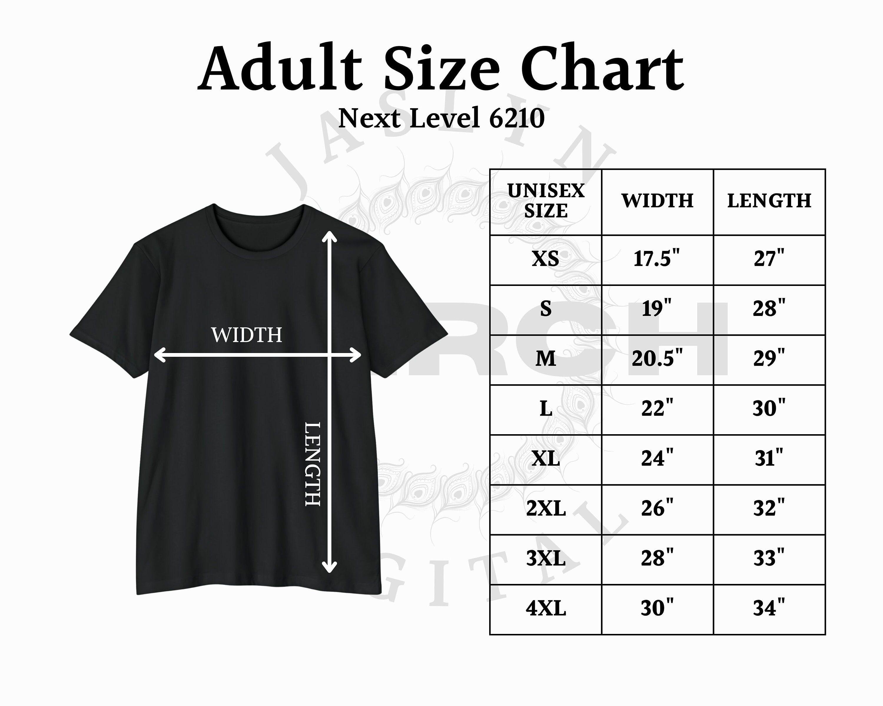 Instant Download 6210 Next Level Size Chart, Unisex CVC Jersey T-shirt ...