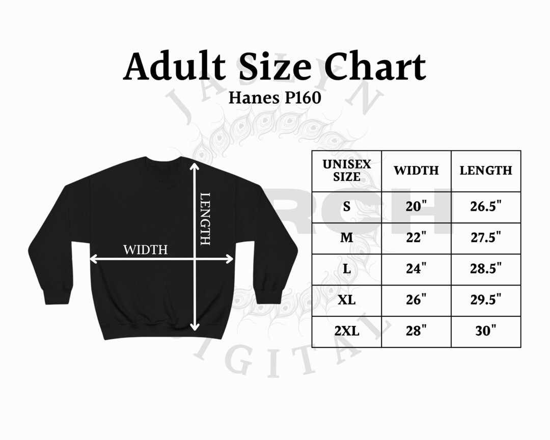 Instant Download P160 Hanes Size Chart Unisex Ecosmart® Fleece Crewneck Sweatshirt Etsy