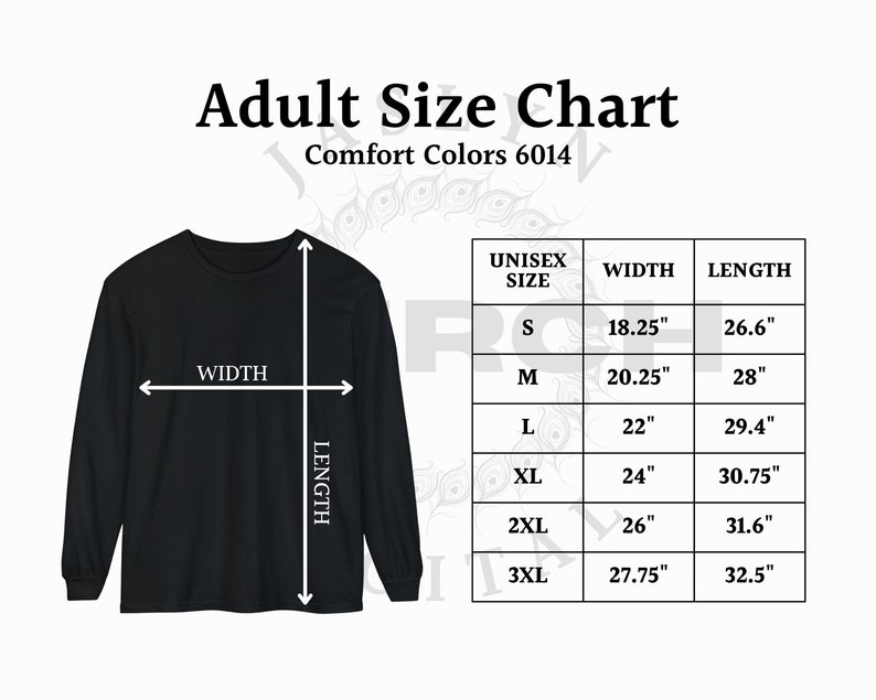 Instant Download 6014 Comfort Colors Size Chart, Heavyweight Adult Long ...