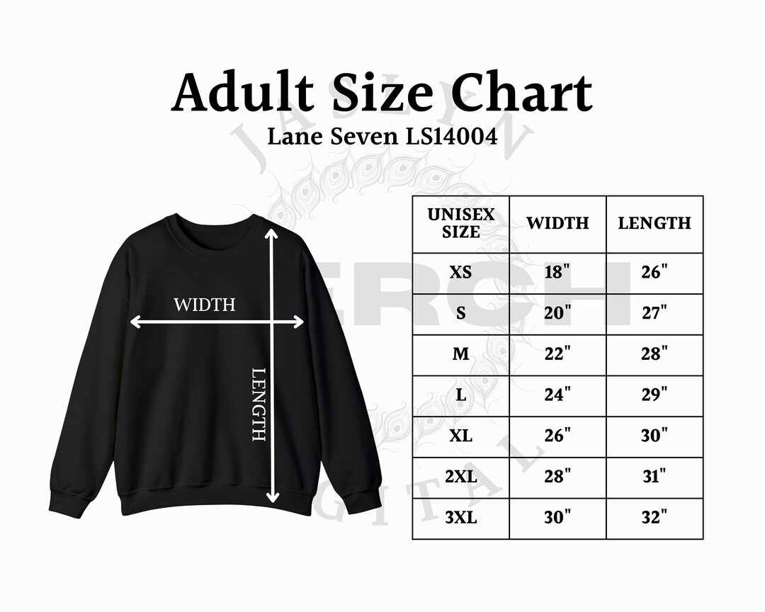 Instant Download LS14004 Lane Seven Size Chart, Unisex Premium Crewneck ...