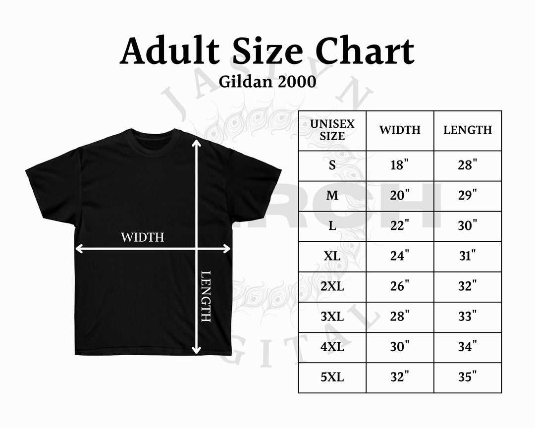 Instant Download 2000 Gildan Size Chart, Unisex Ultra Cotton Tee Adult T-shirt - Etsy