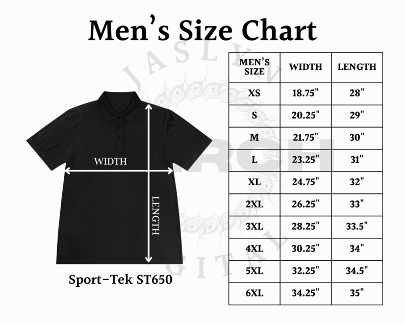 Instant Download ST650 Sport-tek Men's Sport Polo Shirt Size Chart - Etsy