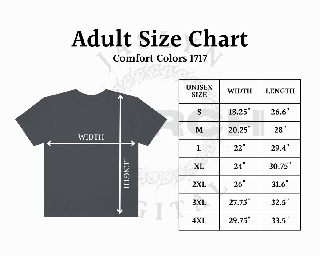 Instant Download 1717 Comfort Colors Size Chart, Unisex Garment-dyed T ...