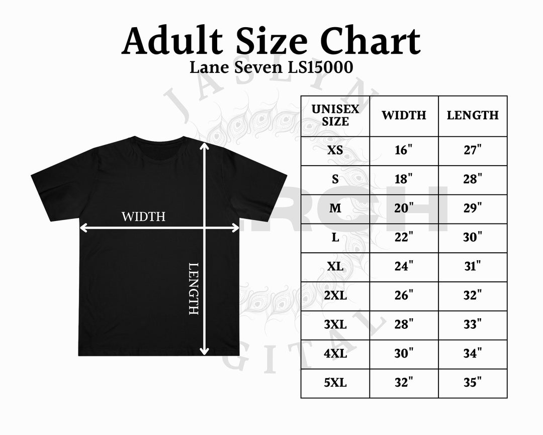 Instant Download LS15000 Lane Seven Size Chart, Unisex Deluxe T-shirt ...