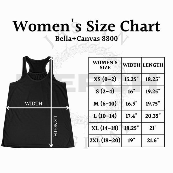 Bella Racerback Tank Top Size Chart - Etsy