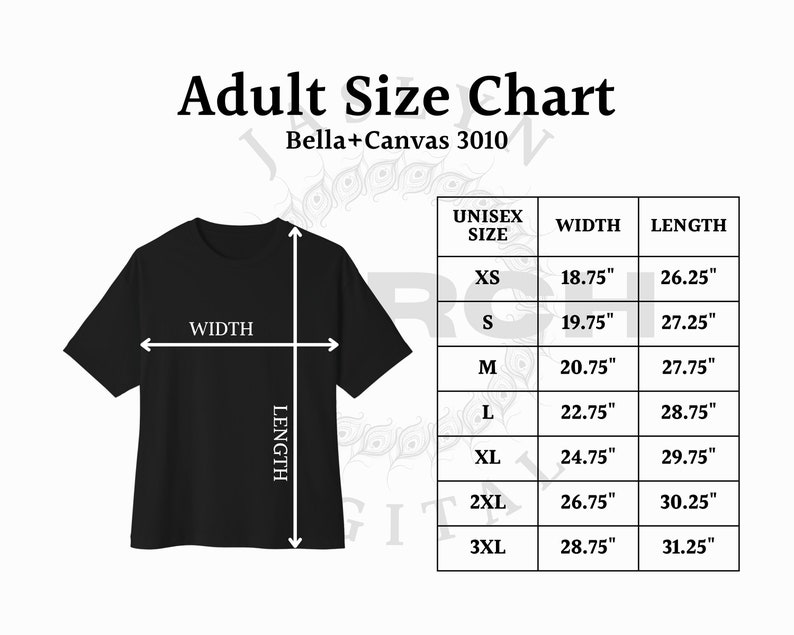 Instant Download 3010 Bella Canvas Size Chart, Unisex Oversized Boxy ...