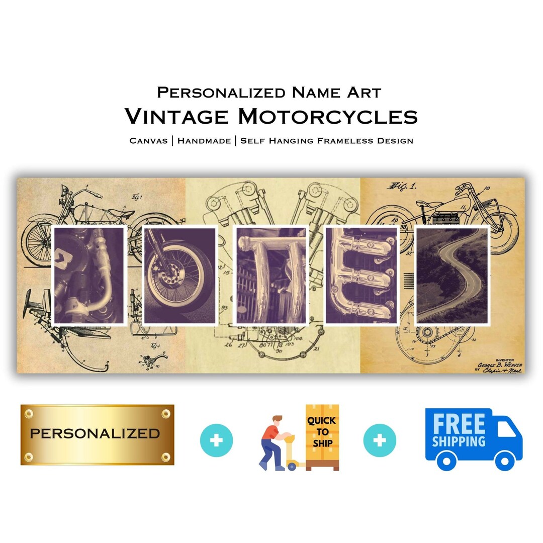 Vintage Motorcycle Name Art, Personalized Motorcycle Gift, Bike Art ...