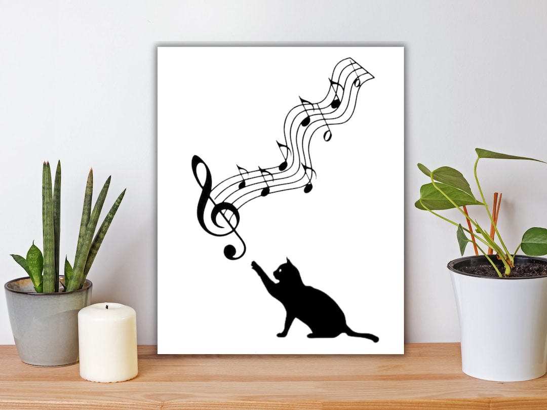 Kitten & Music Notes, Canvas Wall Art, Gift, Ready to Hang, Girls Gift ...