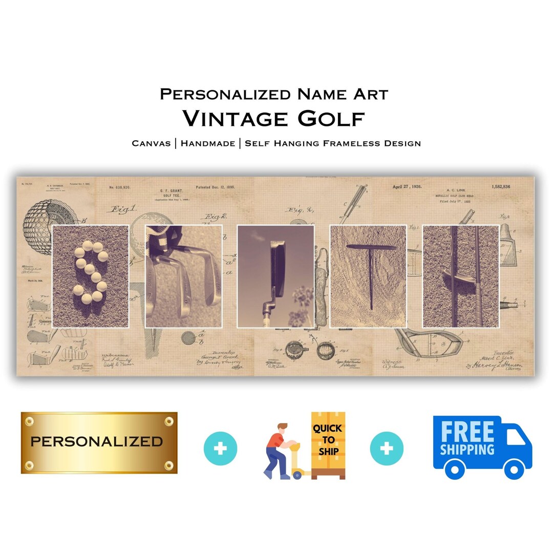 Vintage Golf Name Art, Personalized Golf Gift for Golfer, Golfing ...