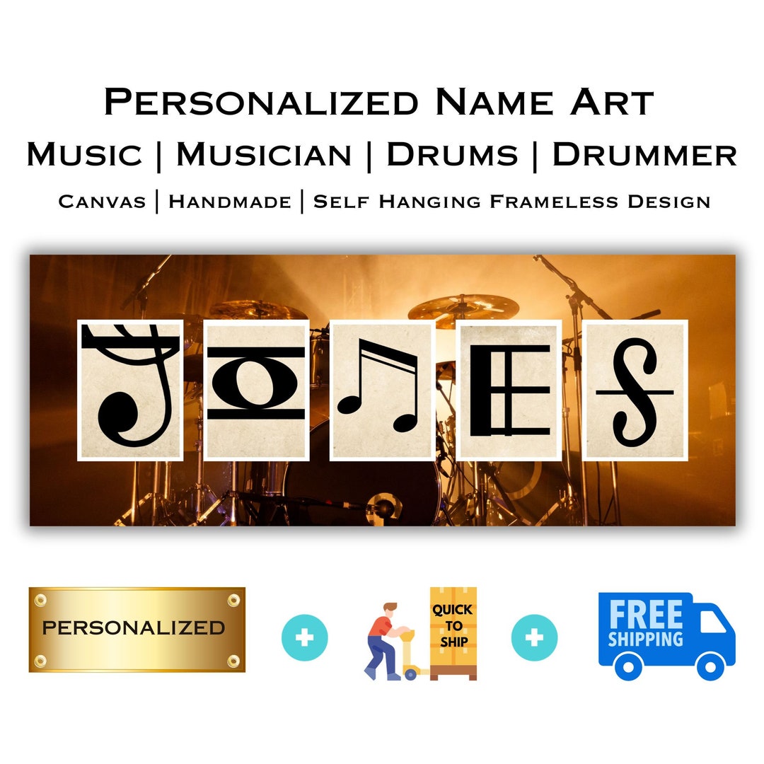 Drum Music Name Art, Personalized Drummer Musician Gift, Music Decor ...