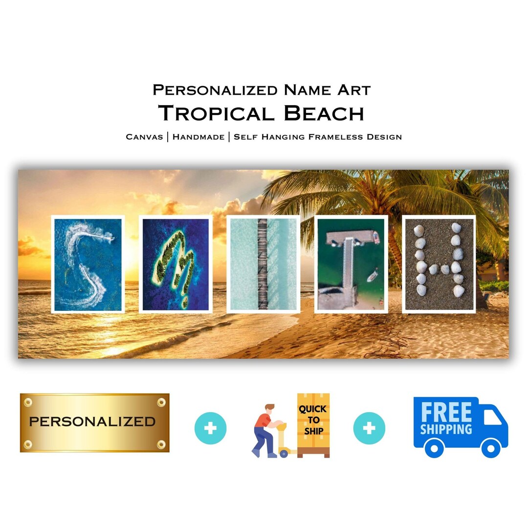 Tropical Beach Name Art, Beach Signs & Beach Decor, Personalized Name ...