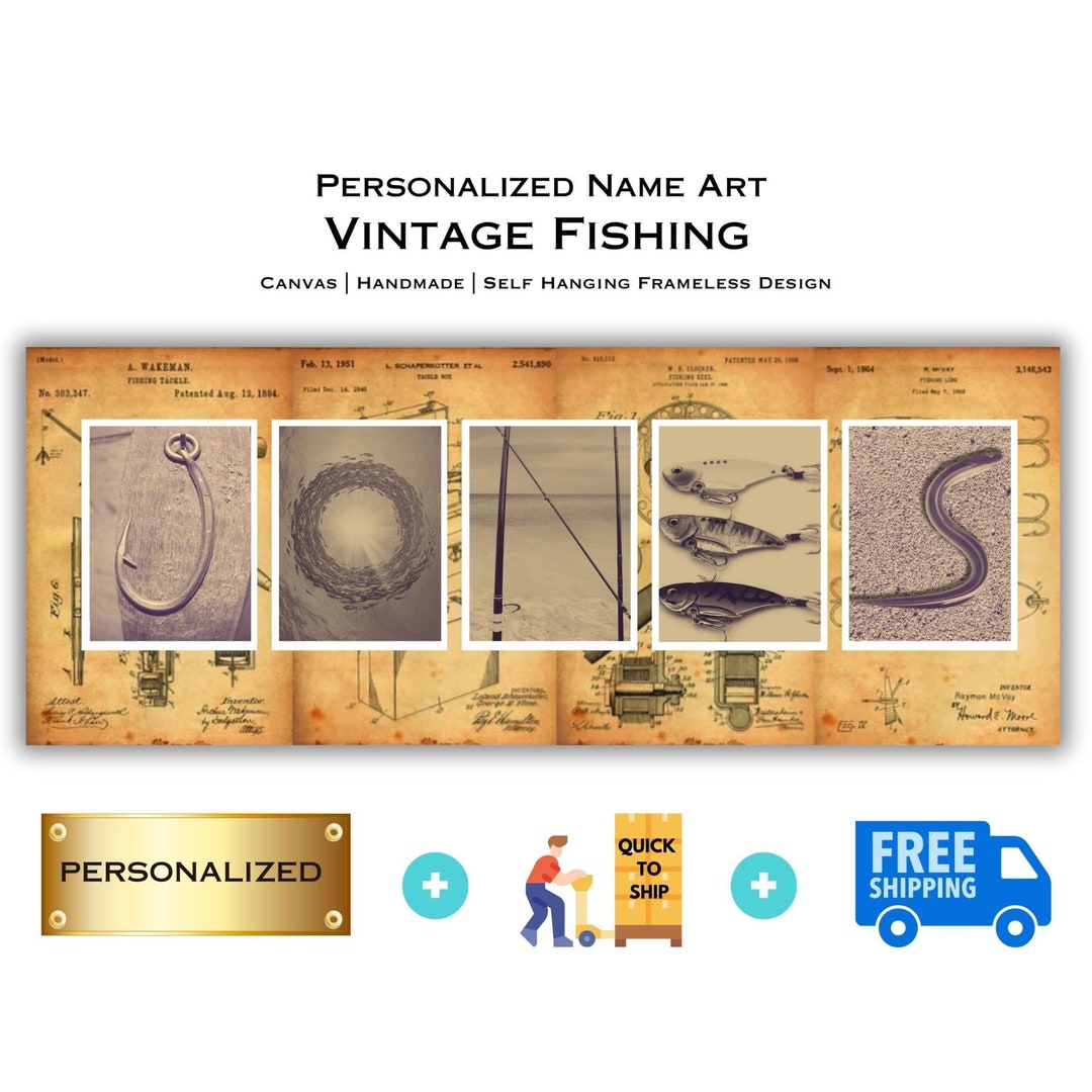 Personalized Vintage Fishing Name Art: Custom Canvas Gift - Etsy