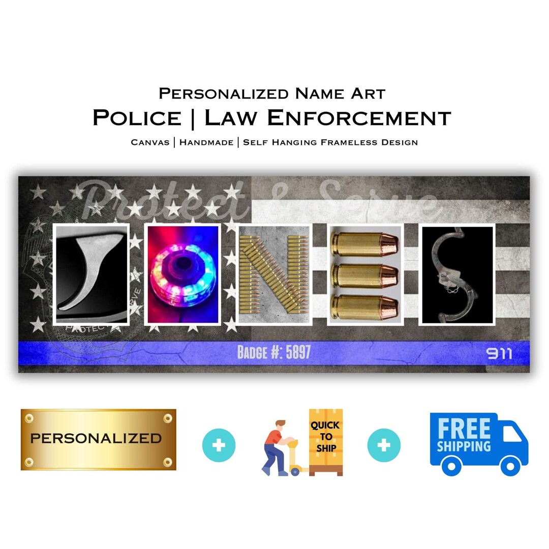 Law Enforcement Name Art, Personalized Gift for Police Officers & Law ...