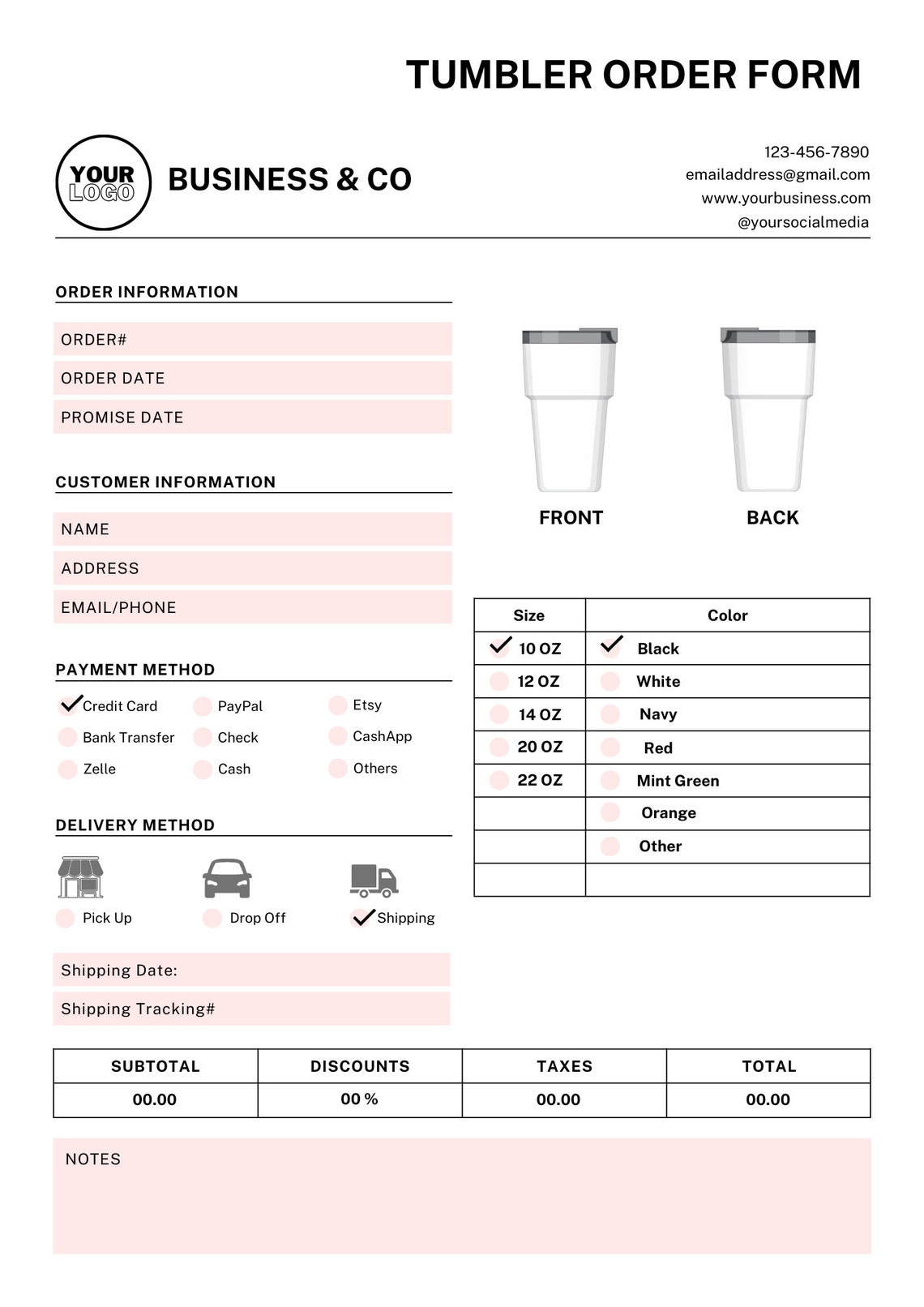 Tshirt Order Form, Tumbler Order Form, Editable Order Forms Bundle ...