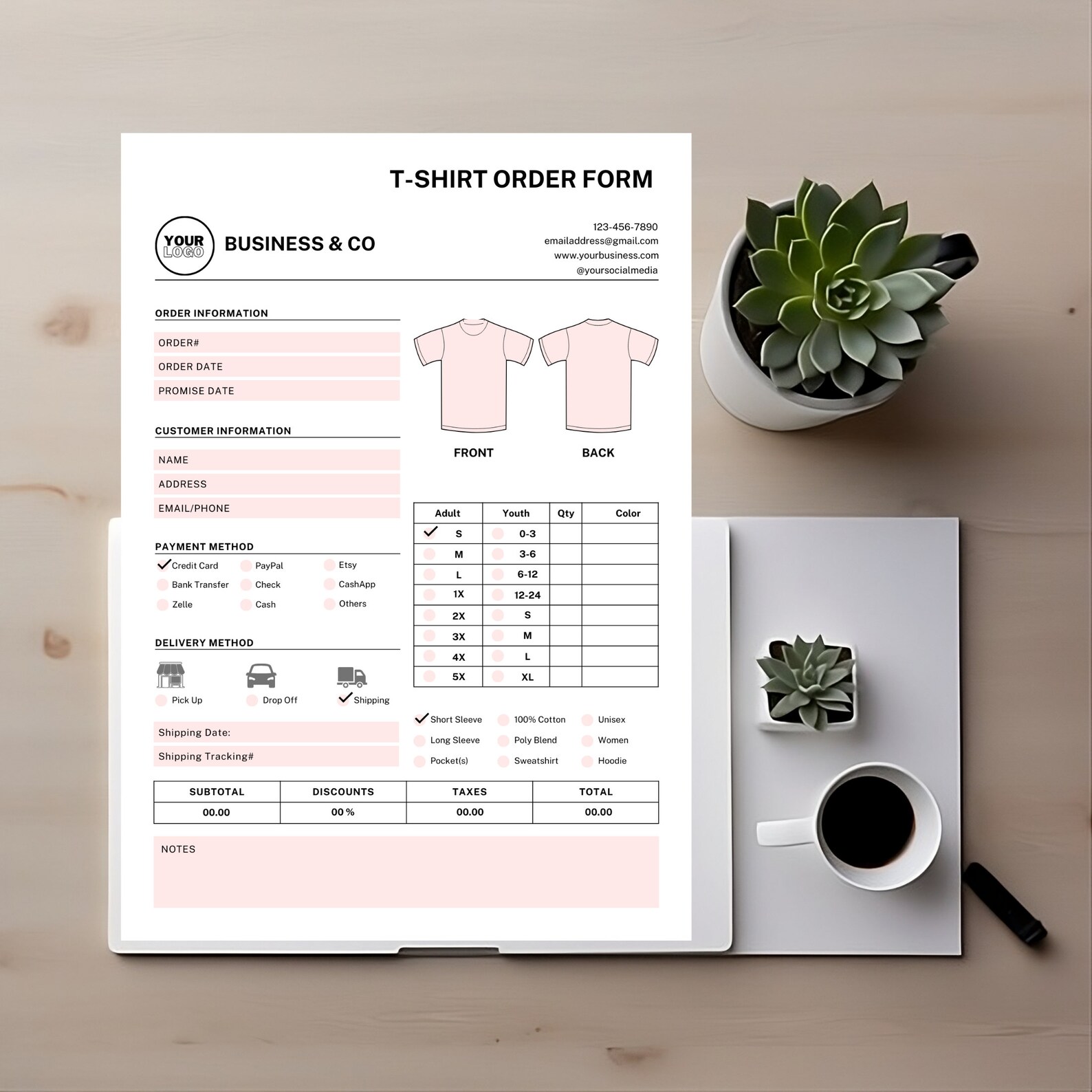 Tshirt Order Form, Tumbler Order Form, Editable Order Forms Bundle ...